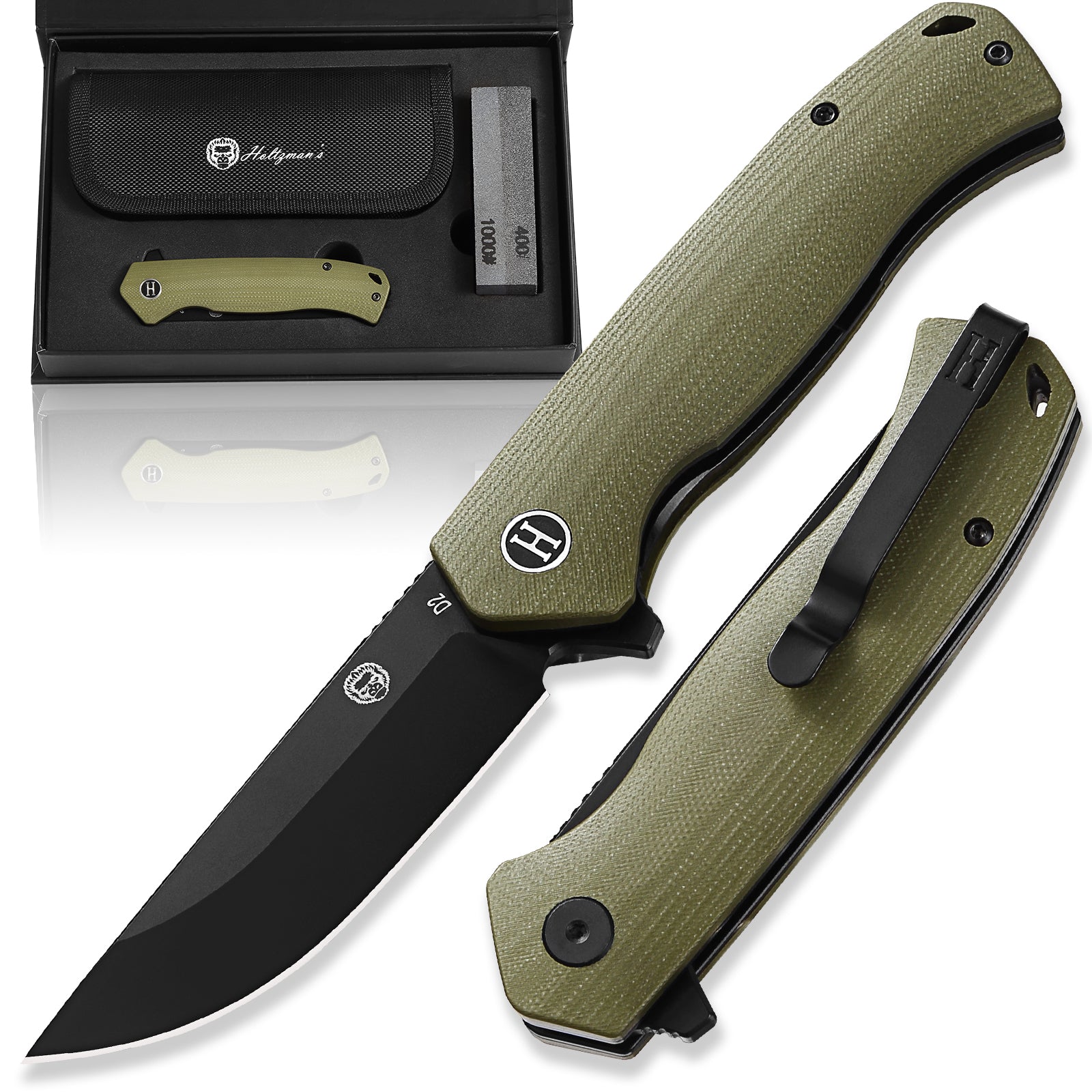 The Pathfinder Folding Pocket Knife Giftset for Men and Women (Green a