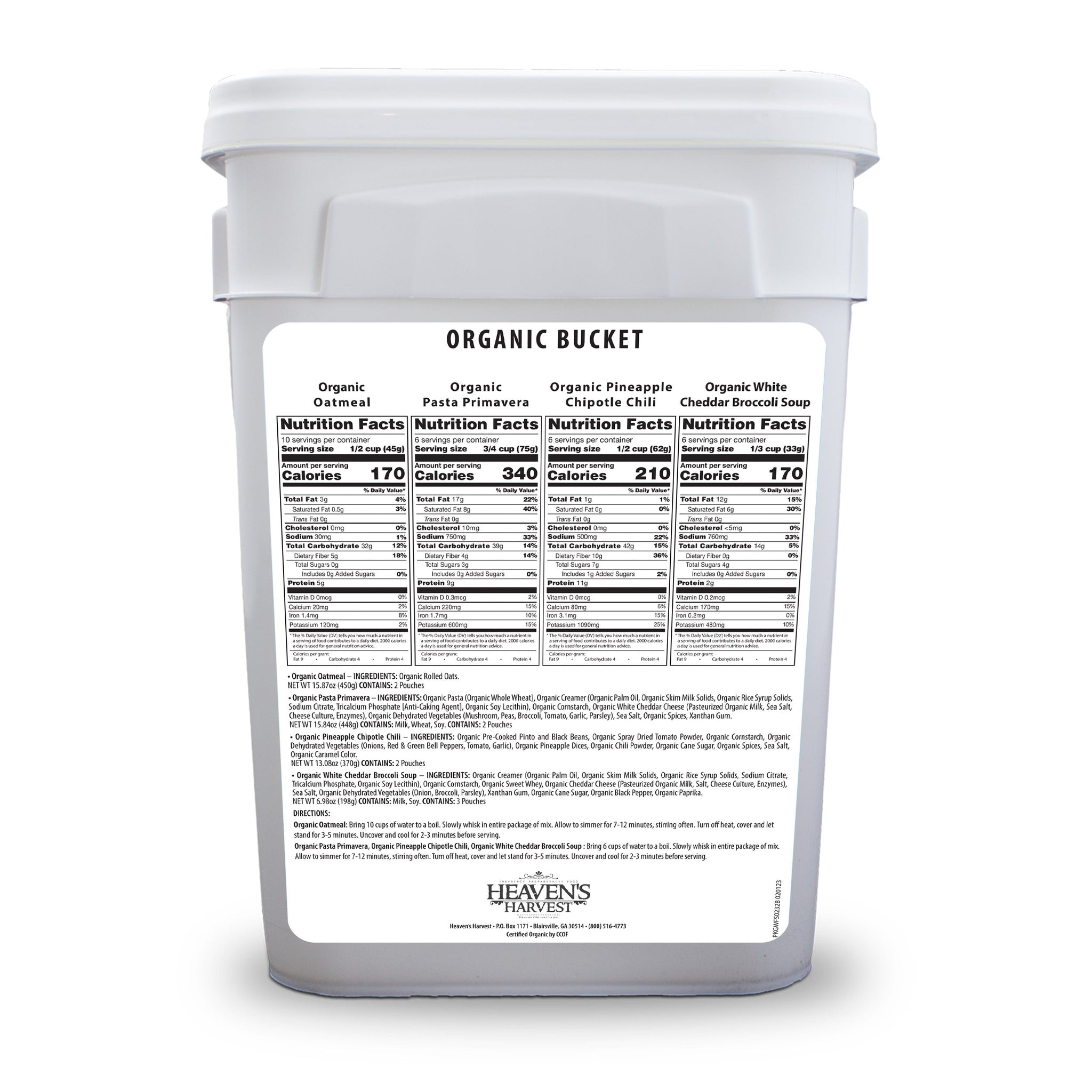 Organic Meal Bucket - 12 Pack - Emergency Food Survival Kit