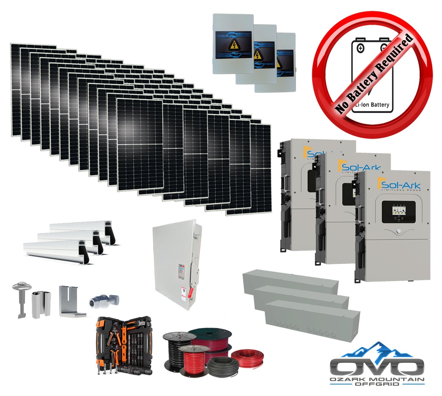 40KW Complete Offgrid Solar Kit + 3x 18K Sol-Ark Inverter +40.15KW Sol